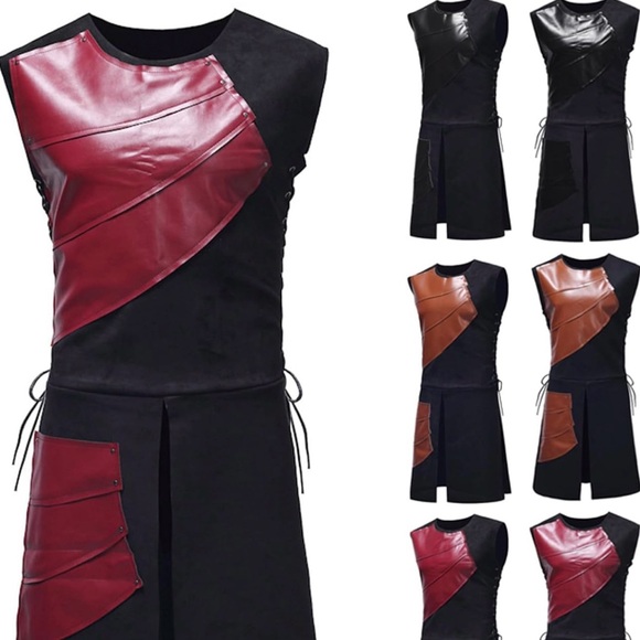 Costumes | Gothic Coats Sleeveless Pu Patchwork Dress Vintage Medieval ...